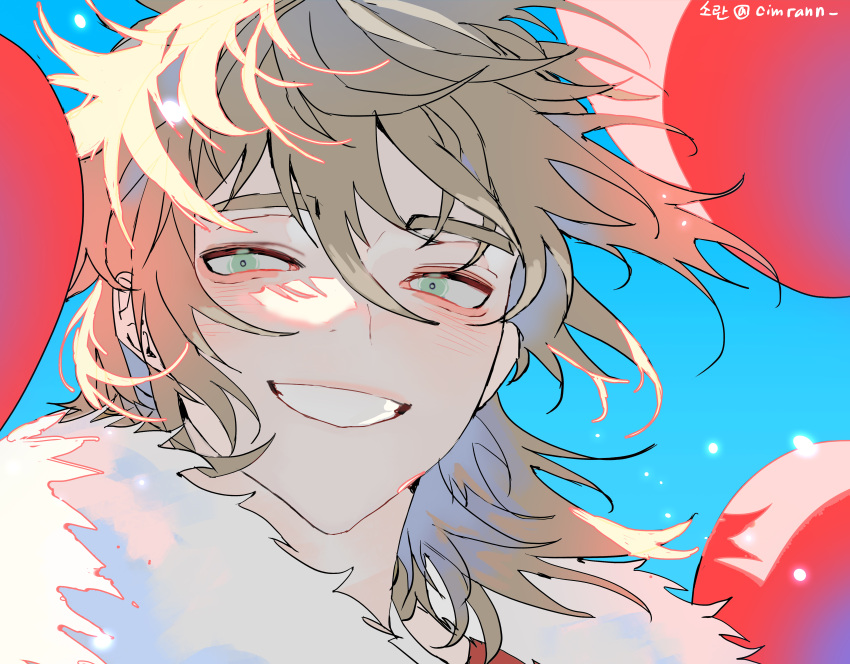 Safebooru - 1boy absurdres balloon blue background brown hair ...