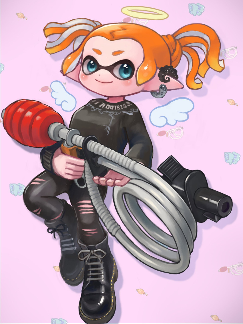 Safebooru - 1girl angel wings black footwear black leggings black shirt ...