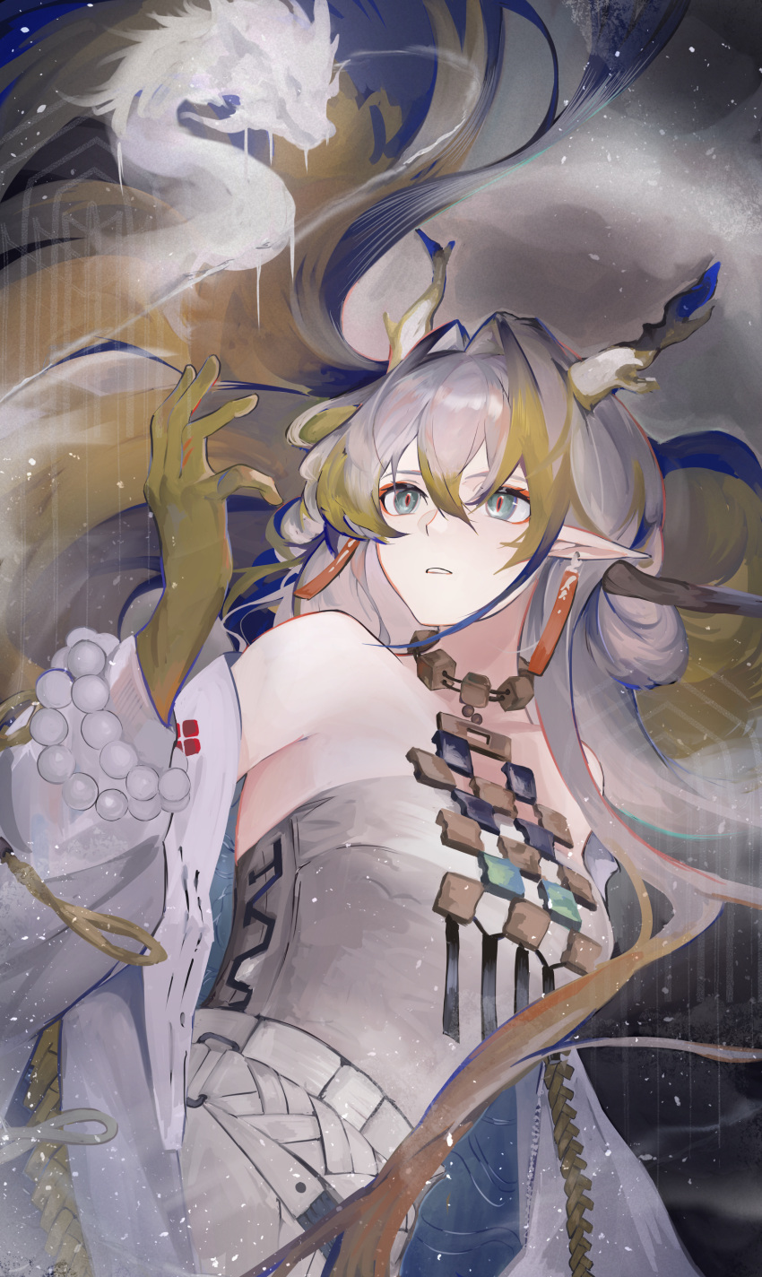 Safebooru - 1girl absurdres arknights bead bracelet beads bracelet coat dragon dragon horns ...
