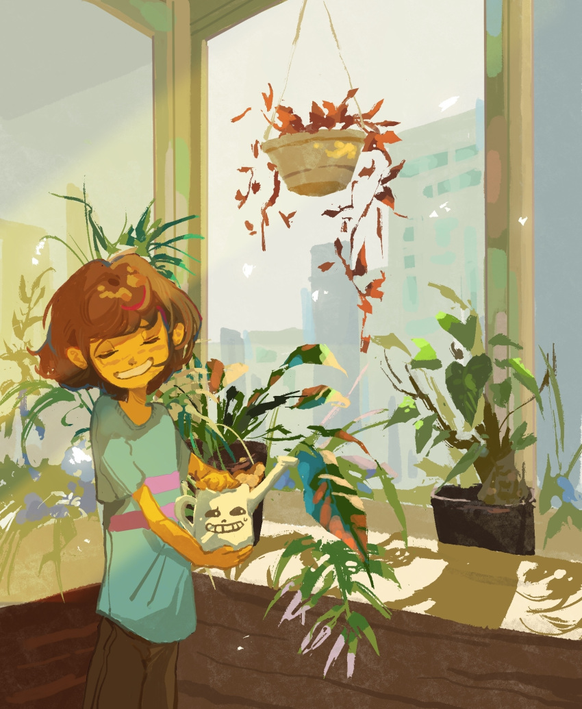 Safebooru - 1girl building closed eyes colored skin frisk (undertale ...