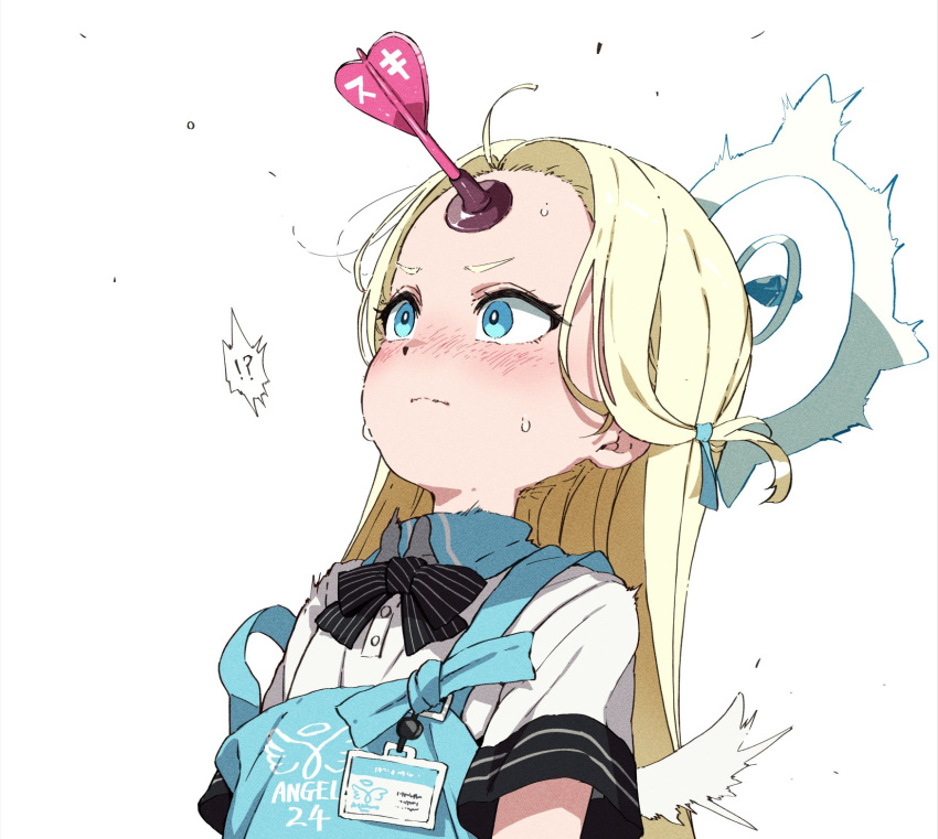 Safebooru - !? 1girl apron black bow blonde hair blue apron blue archive blush bow closed mouth ...