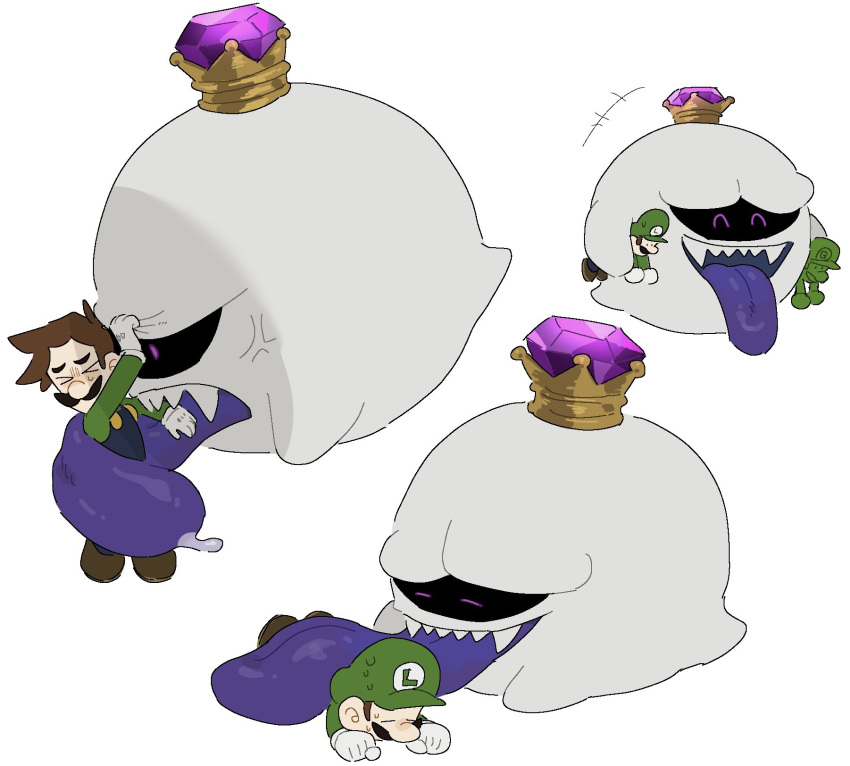 Safebooru - 2boys blue eyes blue tongue brown hair colored tongue crown ...