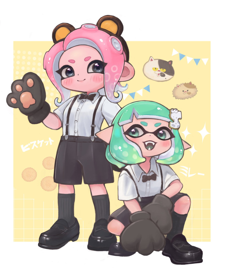 Safebooru - 2girls :d animal ears aqua eyes aqua hair bear ears black ...