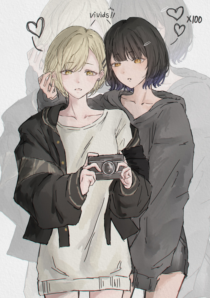 Safebooru - 2girls absurdres azusawa kohane black hair black jacket blonde hair camera ...