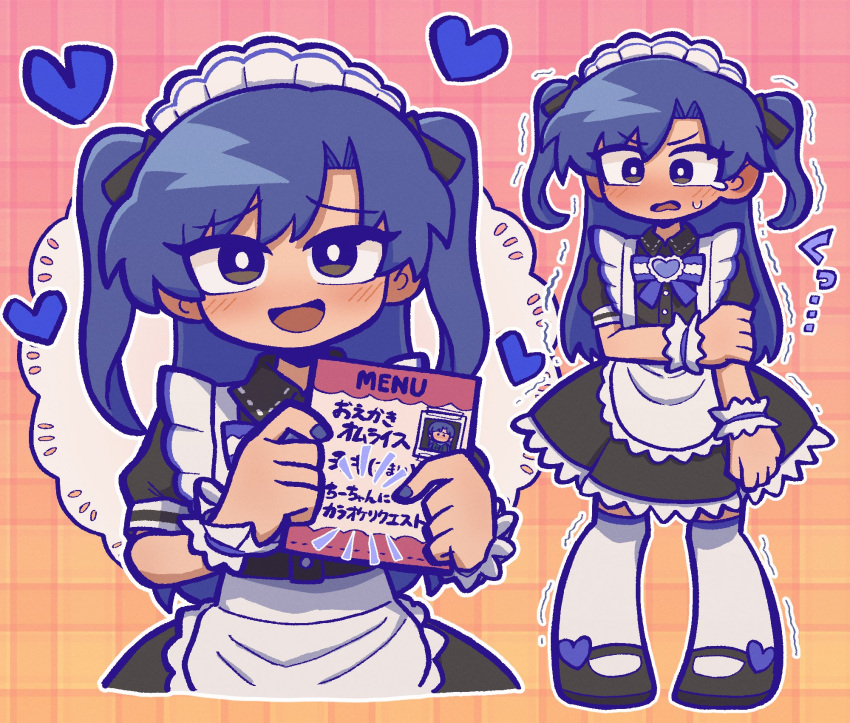 Safebooru - 1girl alternate hairstyle apron blue hair blue nails blush ...