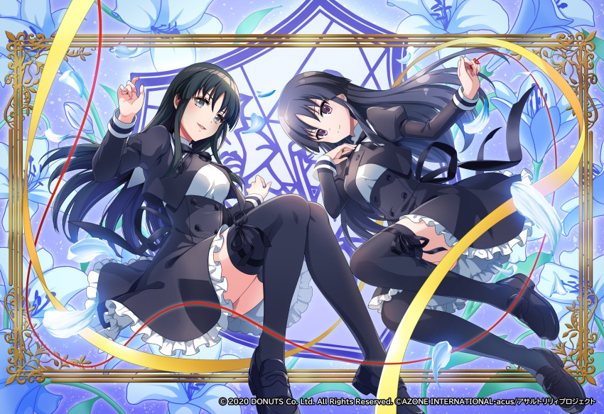 Safebooru - 2girls absurdres aoyagi tsubaki assault lily black footwear black hair black ribbon ...