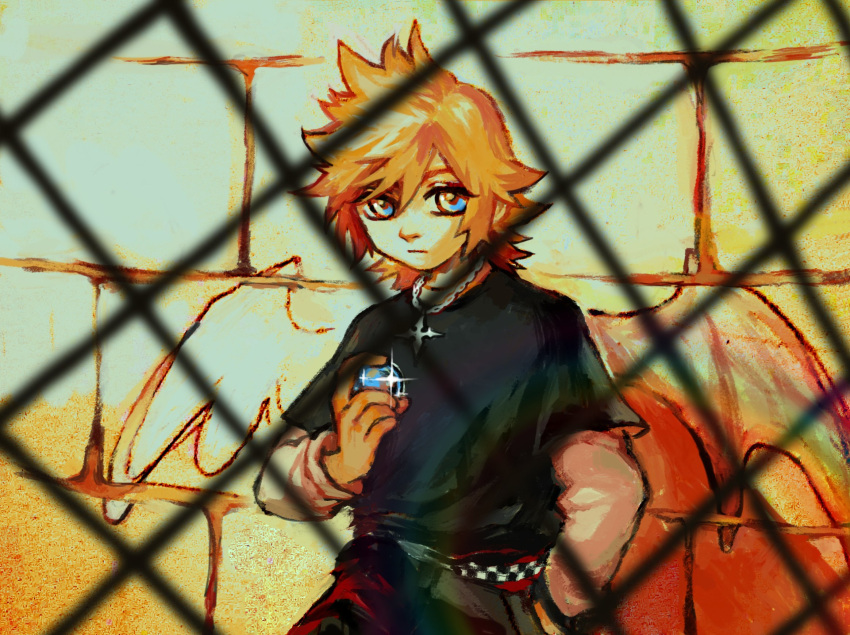Safebooru - 1boy alternate costume belt black pants black shirt blonde ...