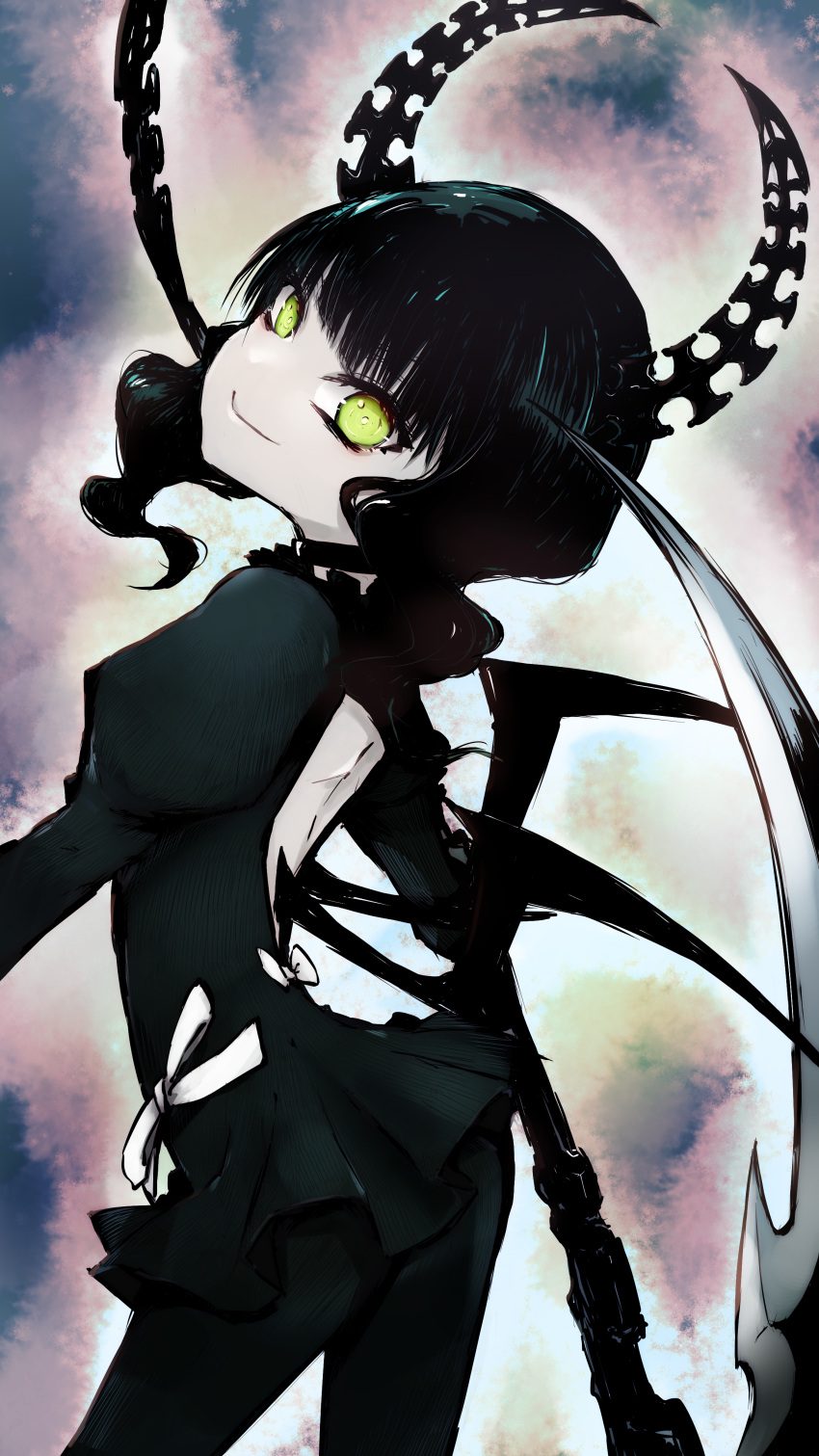 Safebooru - absurdres black dress black hair black horns black leggings black rock shooter black ...
