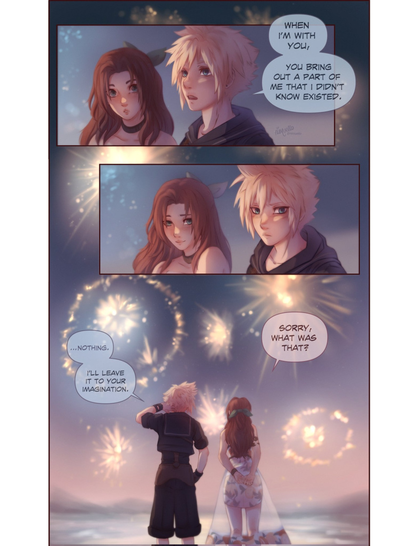 Safebooru - 1boy 1girl aerith gainsborough aerith gainsborough (citric dress) aqua eyes armlet ...