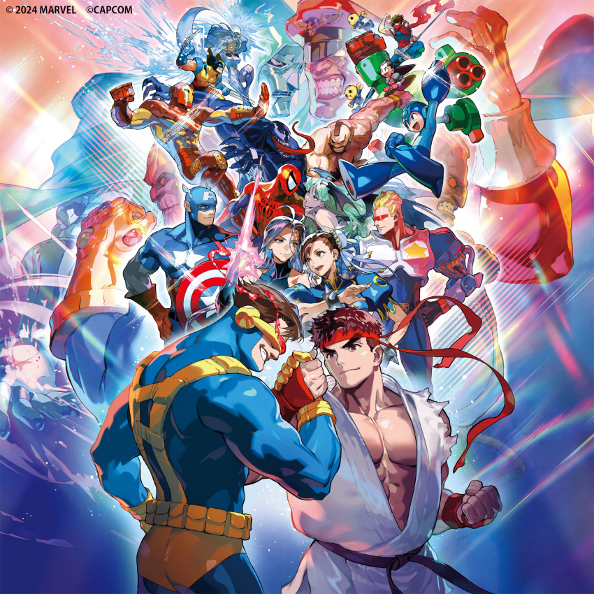 Safebooru - 5girls 6+boys abs akuma (street fighter) arm cannon arm up ...