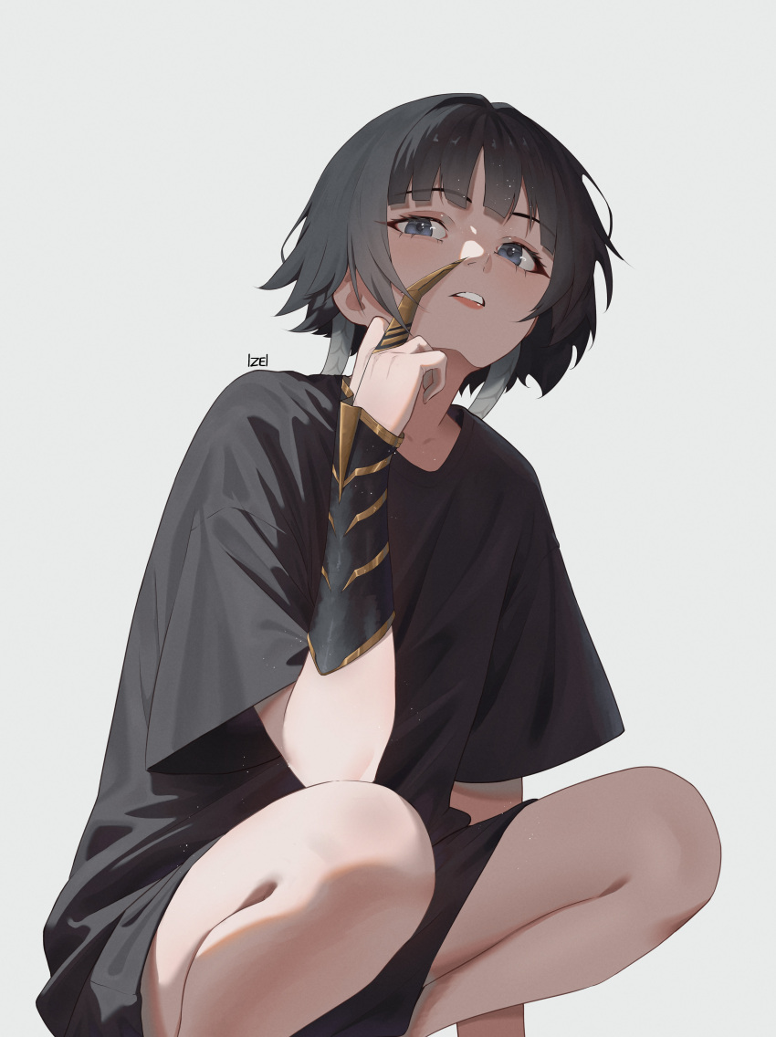 Safebooru - 1girl absurdres alternate costume black hair black shirt bleach blue eyes blunt ...