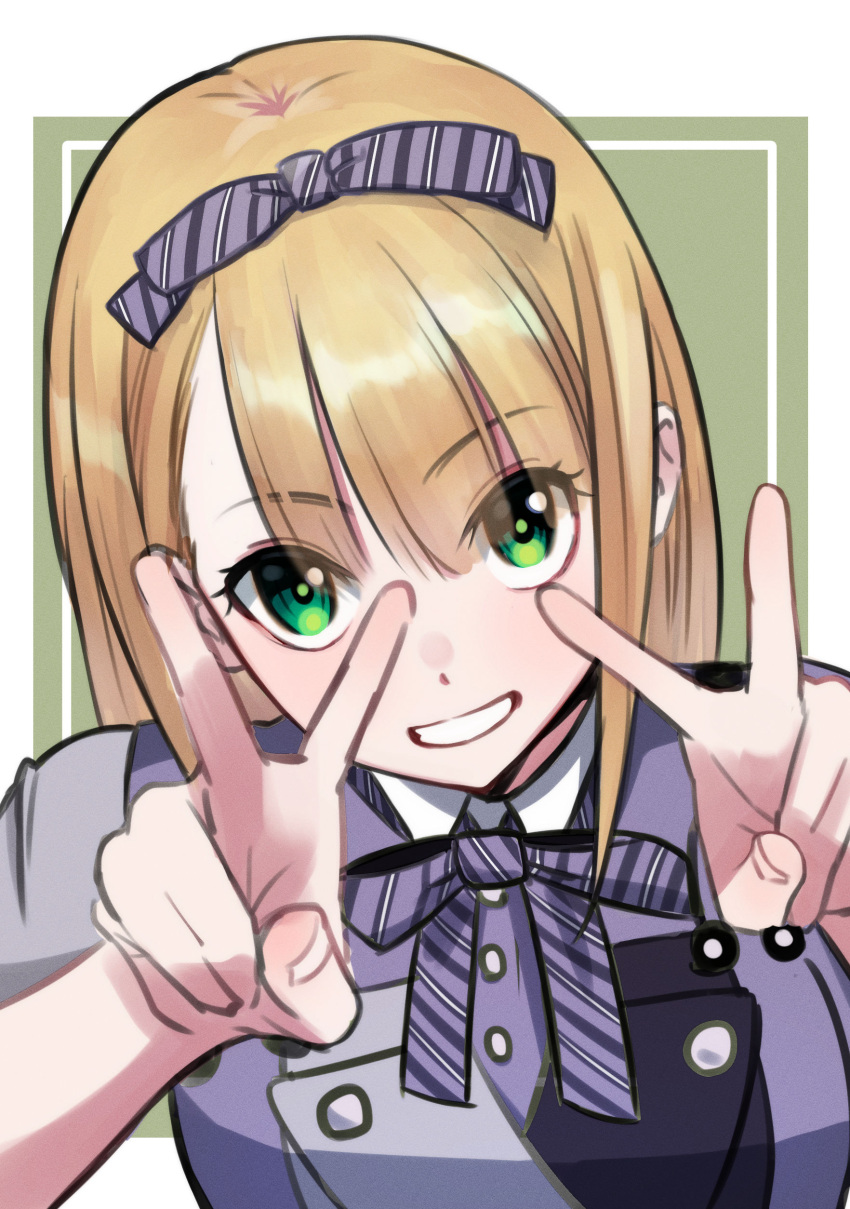 Safebooru - 1girl 22/7 absurdres blonde hair border bow bow hairband bowtie close-up diagonal ...