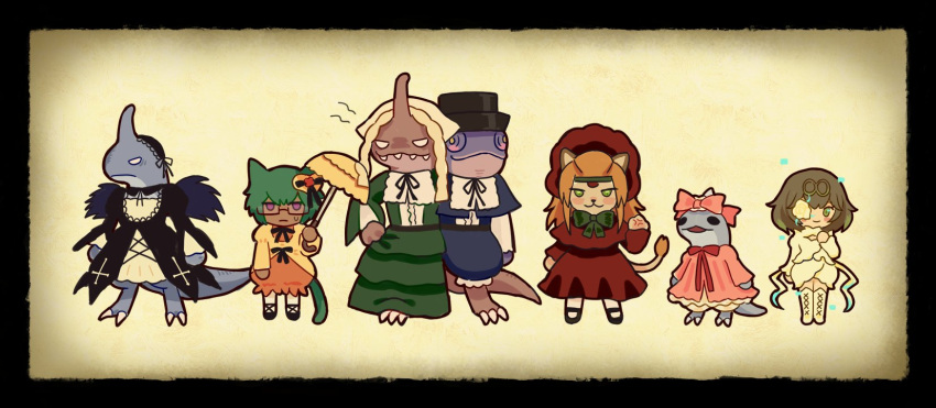 Safebooru - 2girls 4boys 50qianmi :3 animal ears bakool ja ja bonnet ...