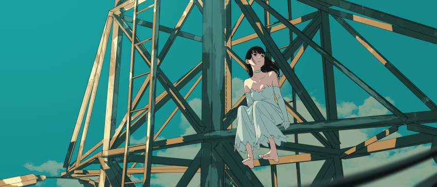 Safebooru 1girl Absurdres Bare Shoulders Barefoot Black Hair Blue 2856