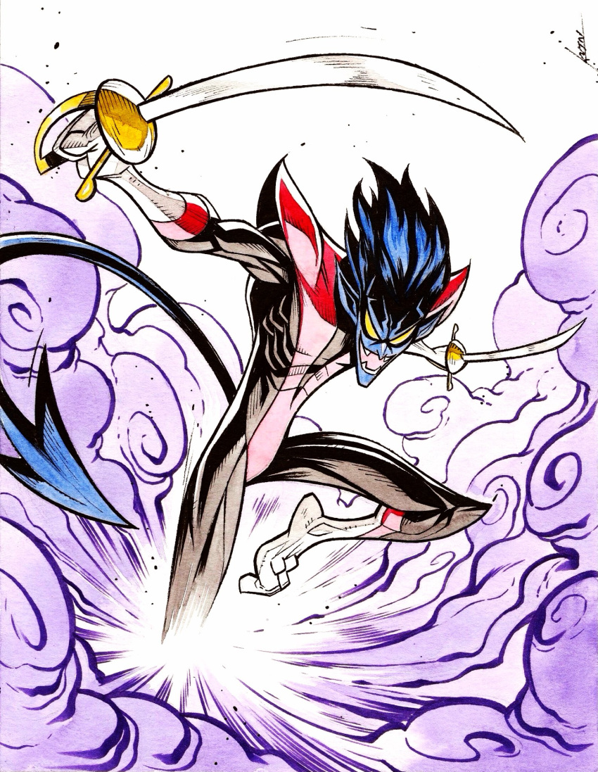 Safebooru - 1boy black bodysuit blue hair bodysuit cutlass demon boy ...