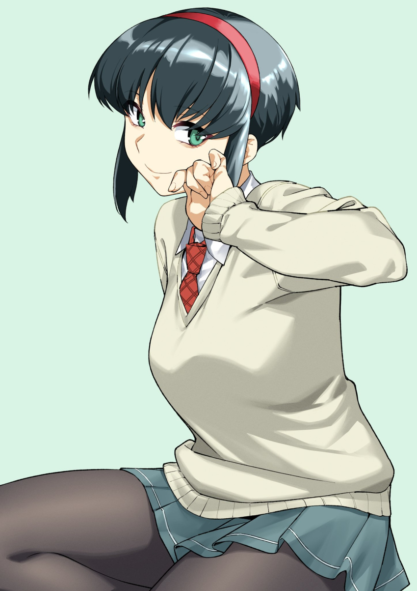 Safebooru - 1girl black hair collared shirt green eyes hairband hatakenaka (kamagabuchi) highres ...