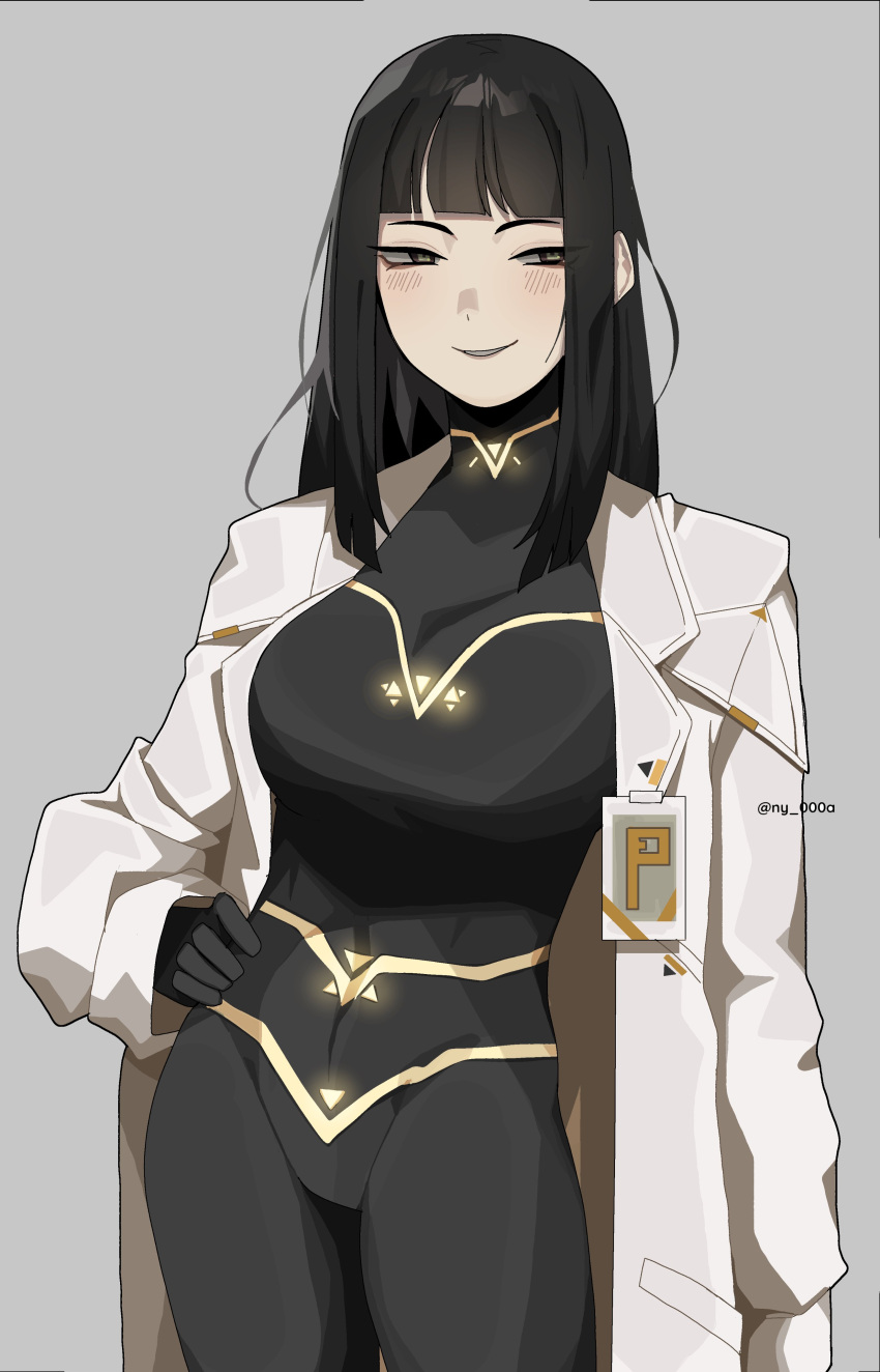 Safebooru - 1girl absurdres black bodysuit black hair blunt bangs bodysuit breasts brown eyes ...