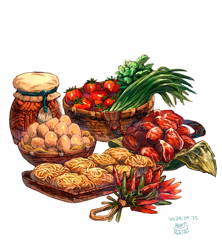 Safebooru - absurdres basket chili pepper chives egg food food focus ...