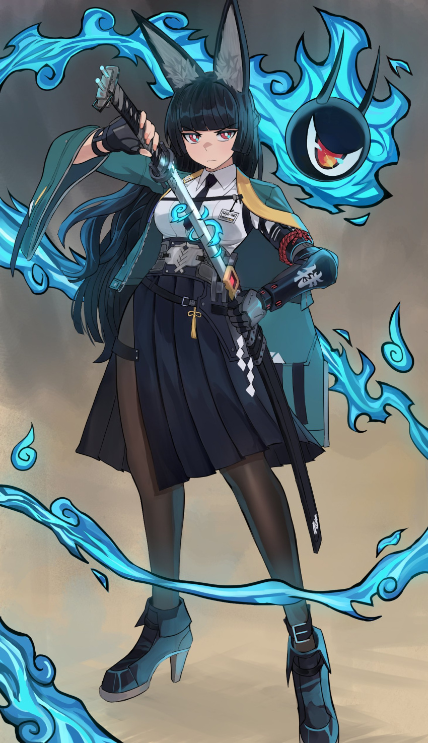 Safebooru - >:( 1girl absurdres animal ears black footwear black hair black pantyhose black ...