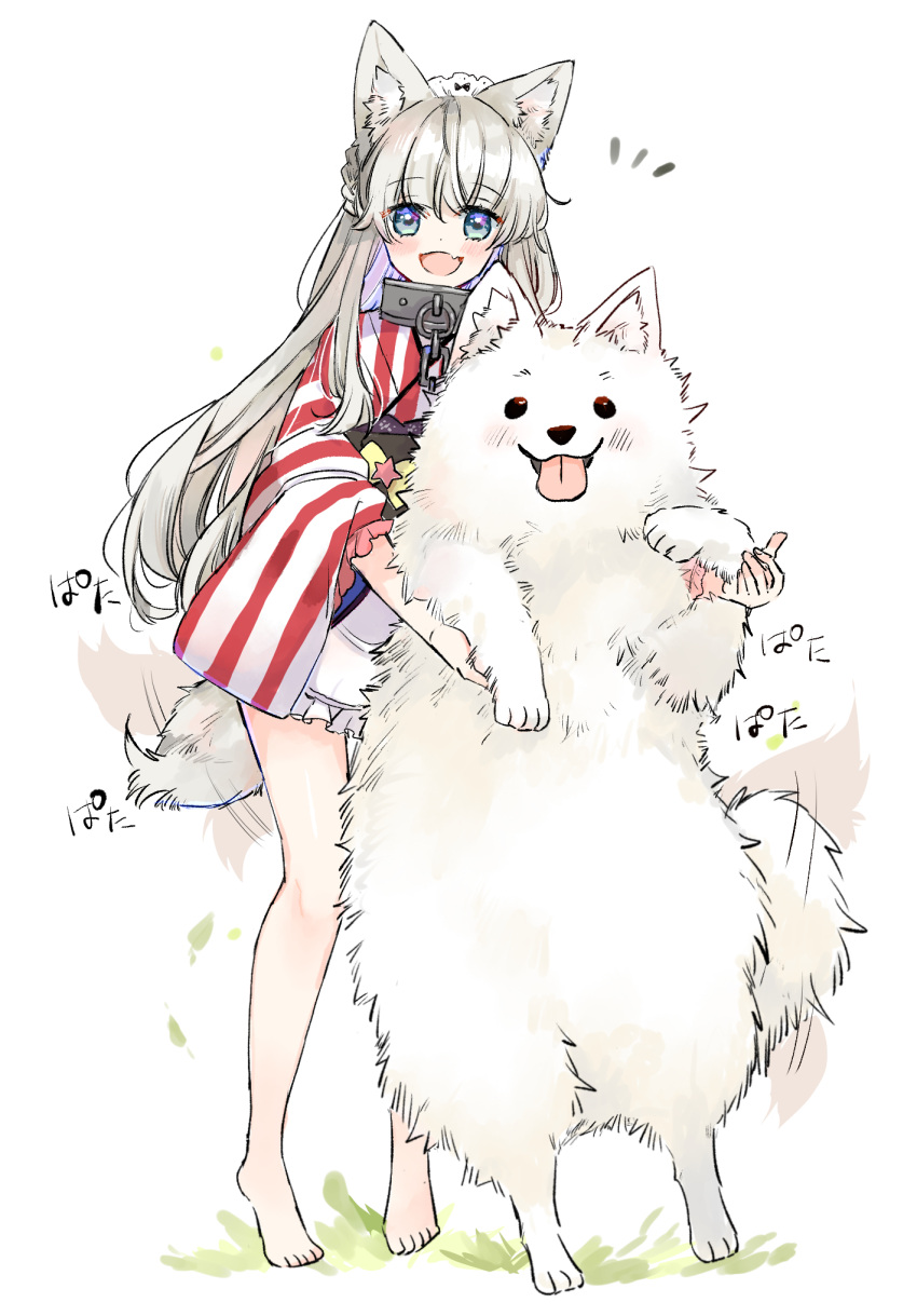 Safebooru - 1girl :d afterimage animal animal ear fluff animal ears apron barefoot blush braid ...