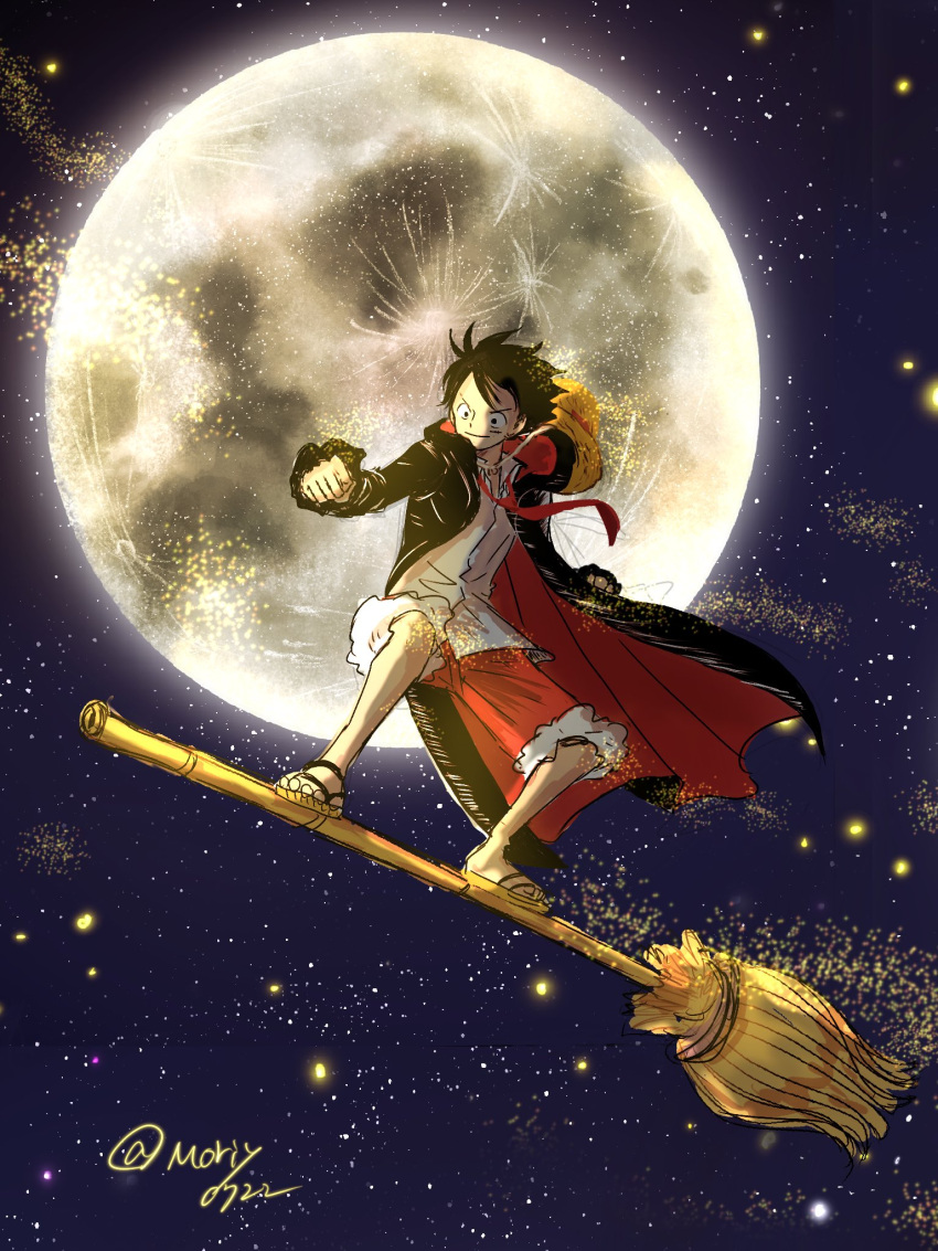 Safebooru - 1boy black hair broom broom surfing closed mouth commentary ...