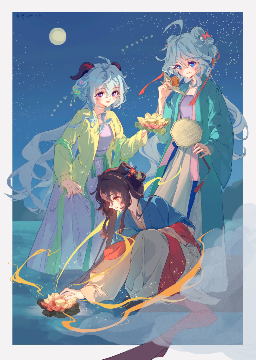 Safebooru - 3girls absurdres ahoge alternate costume alternate hairstyle bad source blue eyes ...