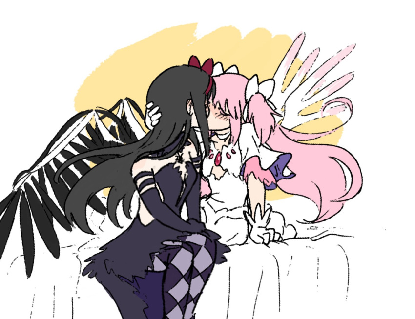 Safebooru - 2girls akemi homura akuma homura avanes d bed black hair closed eyes goddess madoka ...