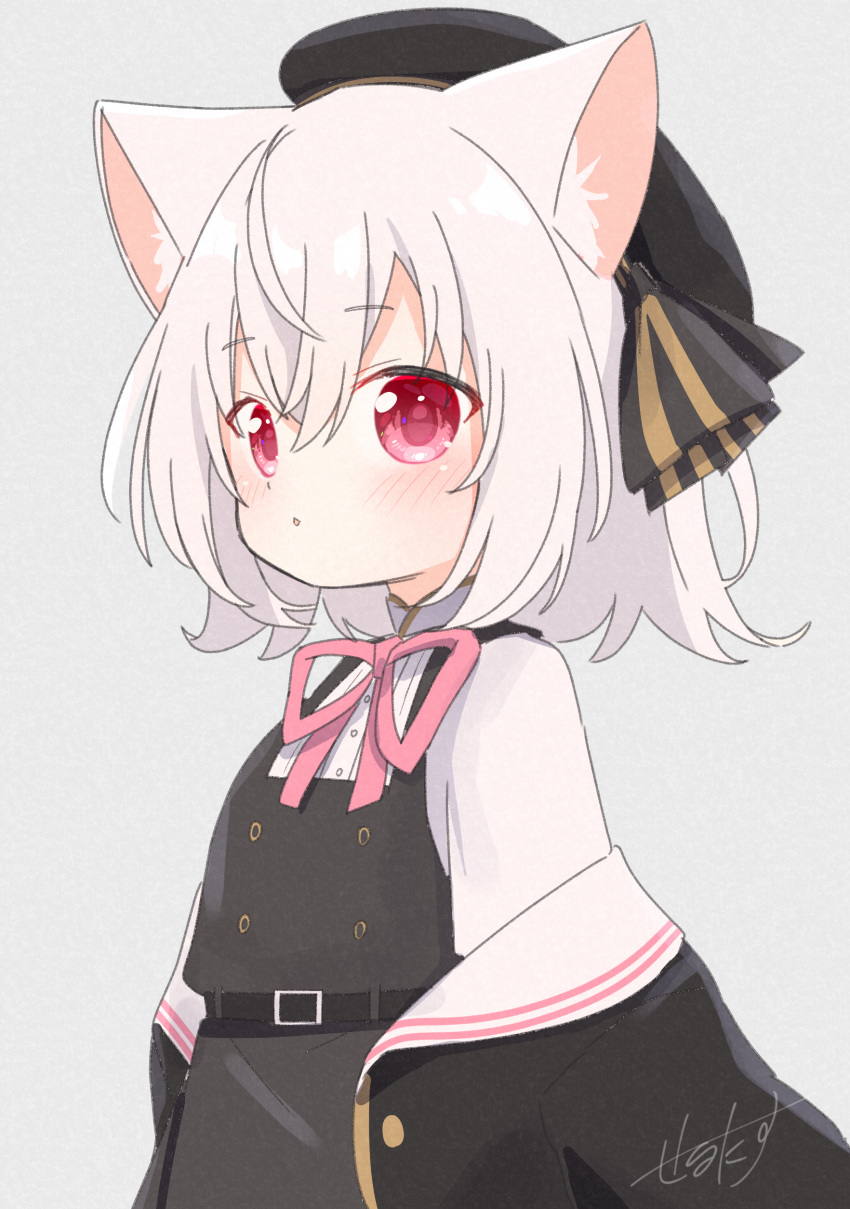 Safebooru - 1girl :o absurdres animal ears belt beret black belt black bow black dress black hat ...