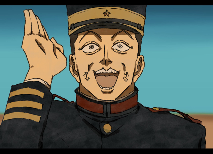 Safebooru - 1boy black hair black jacket blue sky buzz cut crazy dimple ...