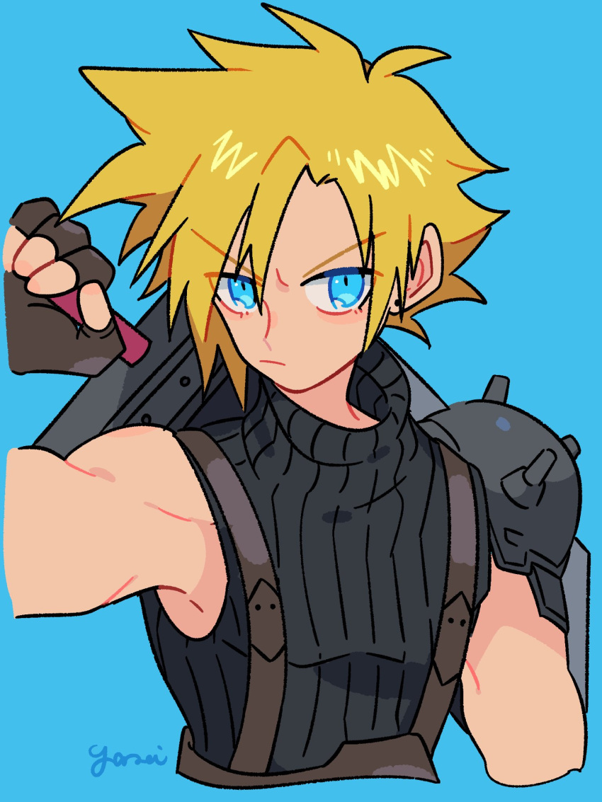 Safebooru - 1boy armor blonde hair blue background blue eyes closed ...