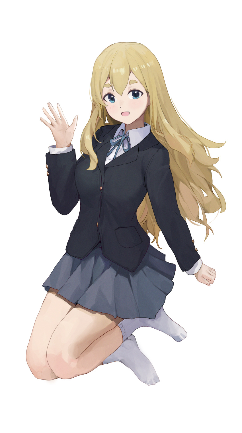 Safebooru - 1girl :d absurdres black jacket blazer blonde hair blue eyes blue ribbon collared ...