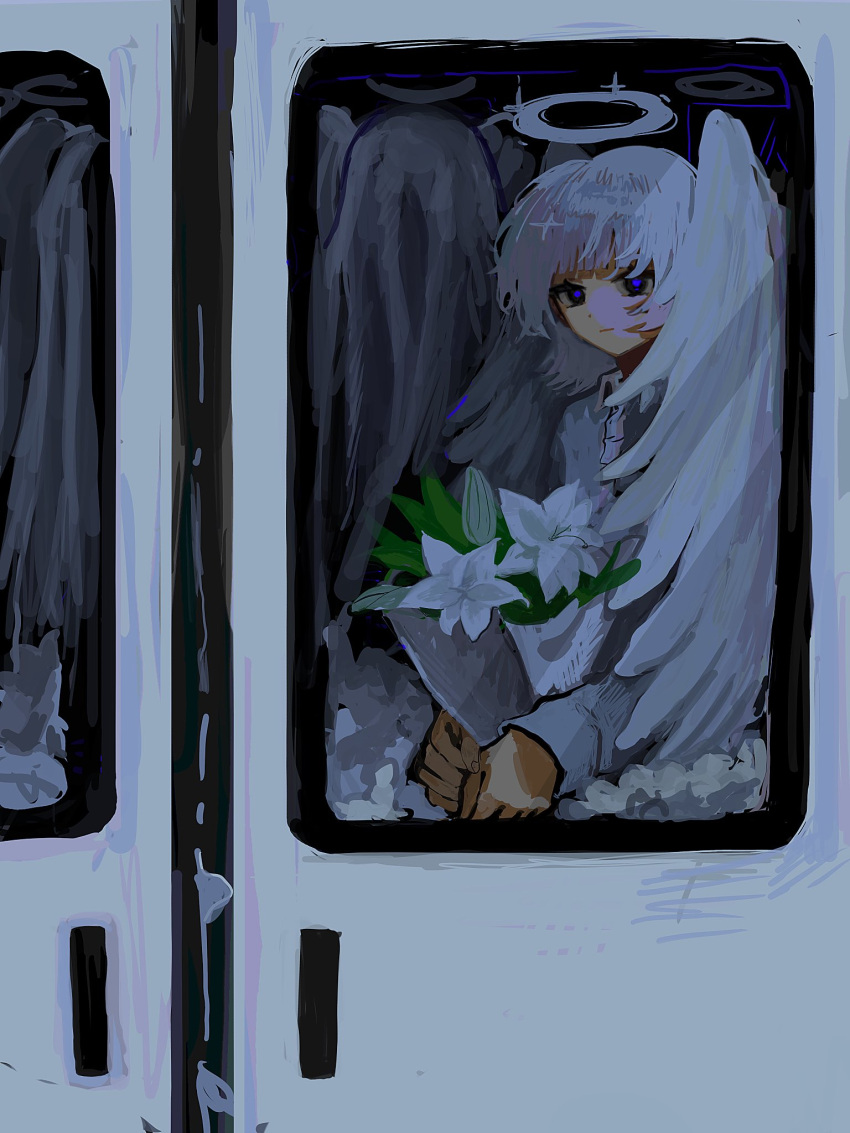 Safebooru - 1girl angel angel wings bouquet closed mouth commentary ...
