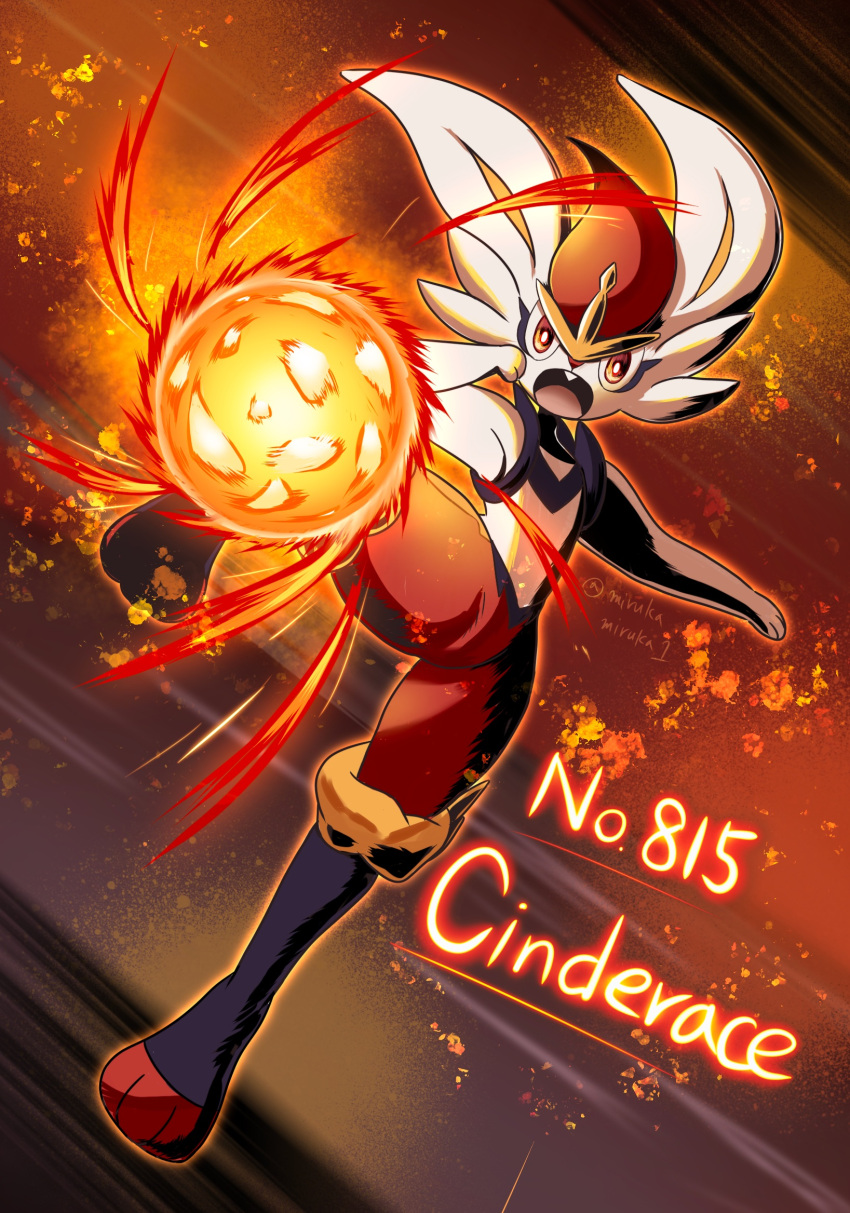 Safebooru - animal ears bright pupils cinderace fire full body furry ...