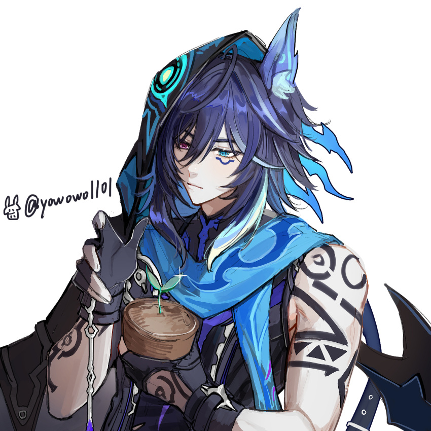 Safebooru - 1boy ahoge animal ear fluff animal ears arm tattoo artist ...