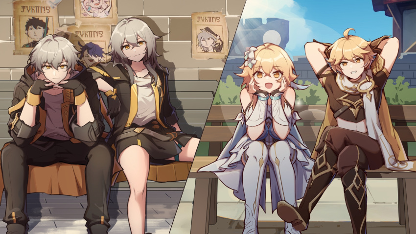 Safebooru - 2boys 2girls aether (genshin impact) arms behind head arms ...