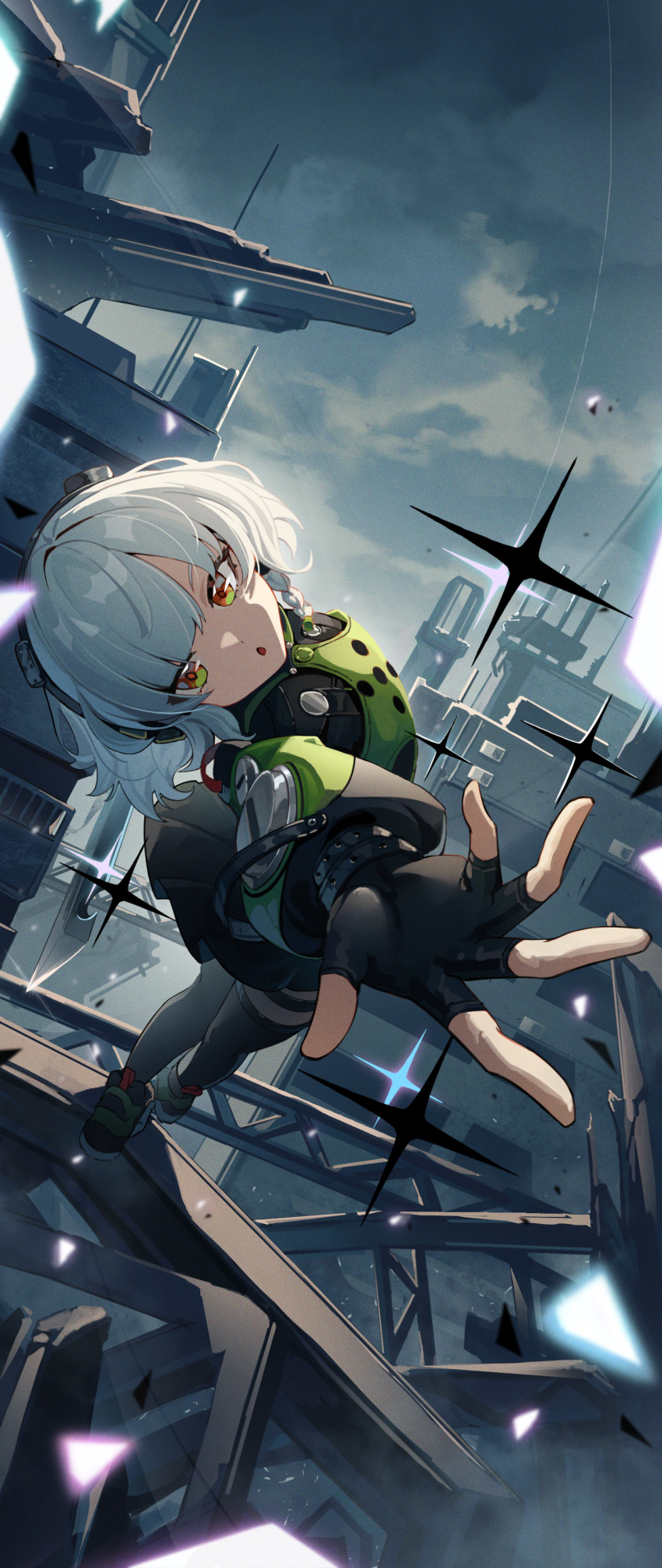 Safebooru - 1girl absurdres anby demara arm up braid clouds cloudy sky ...