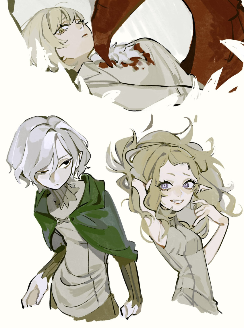 Safebooru - 1boy 2girls bags under eyes black eyes blonde hair breasts ...