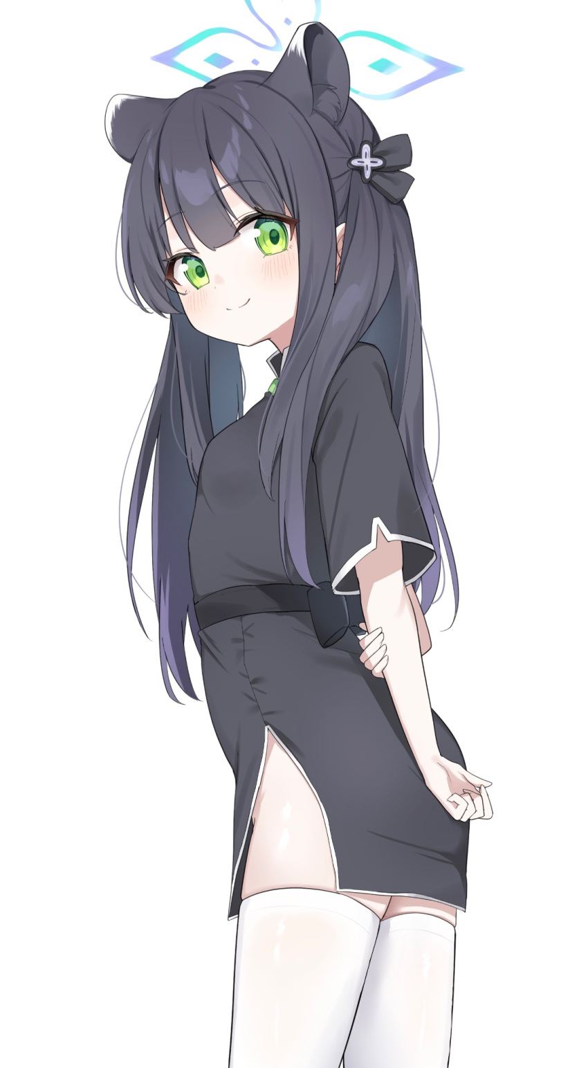 Safebooru - 1girl aged down animal ears arms behind back black dress black hair blue archive ...
