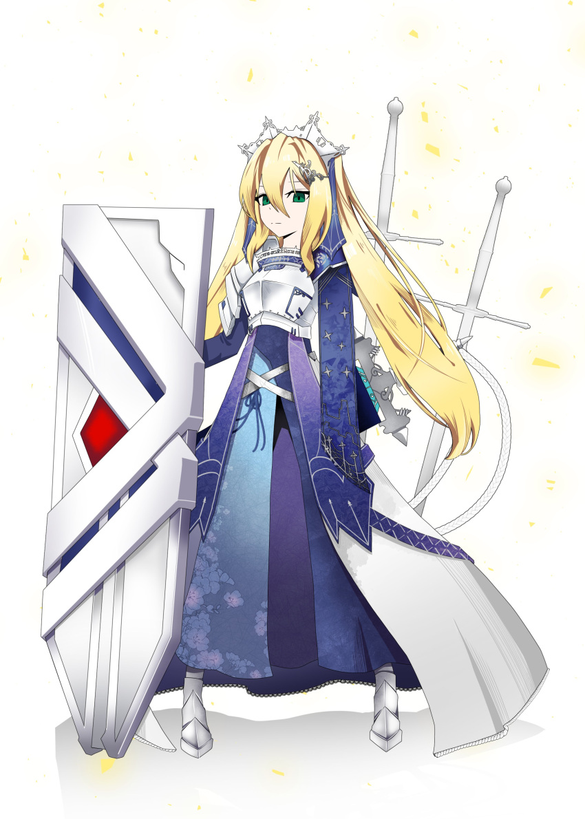 Safebooru - 1girl absurdres alternate costume armor blonde hair blue skirt breastplate closed ...