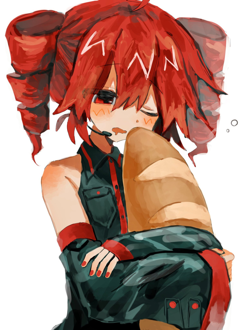 Safebooru - 1girl ahoge baguette bare shoulders black shirt black sleeves blush bread breast ...