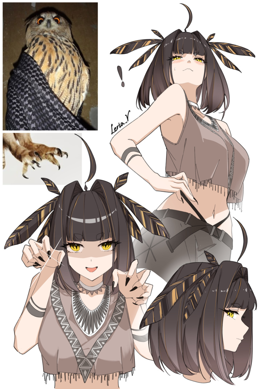 Safebooru - ! 1girl absurdres belt bird breasts crop top feathers highres jewelry leria v medium ...