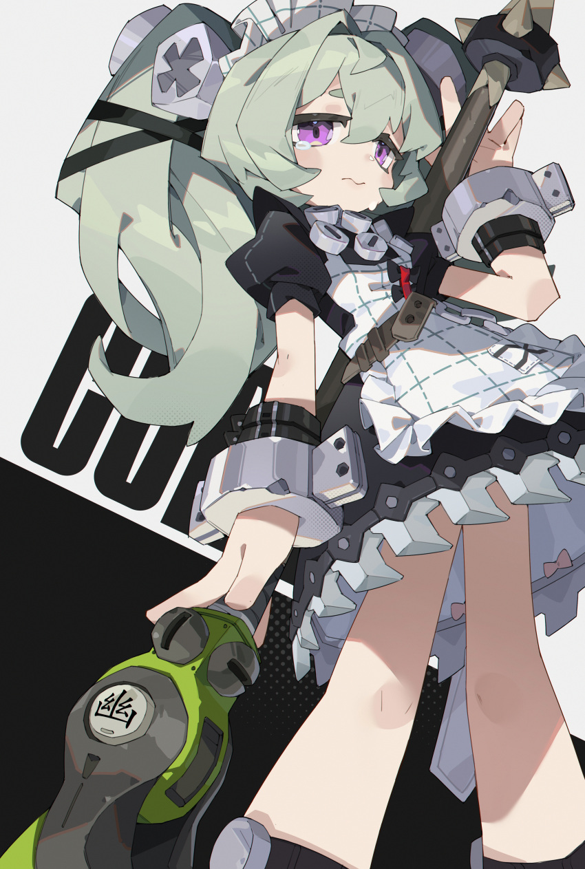 Safebooru - 1girl absurdres apron black dress carelier11 character name circular saw commentary ...