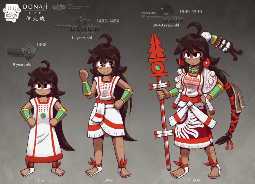 Safebooru - 1girl age progression ahoge aztec black hair blush breasts brown eyes brown hair ...
