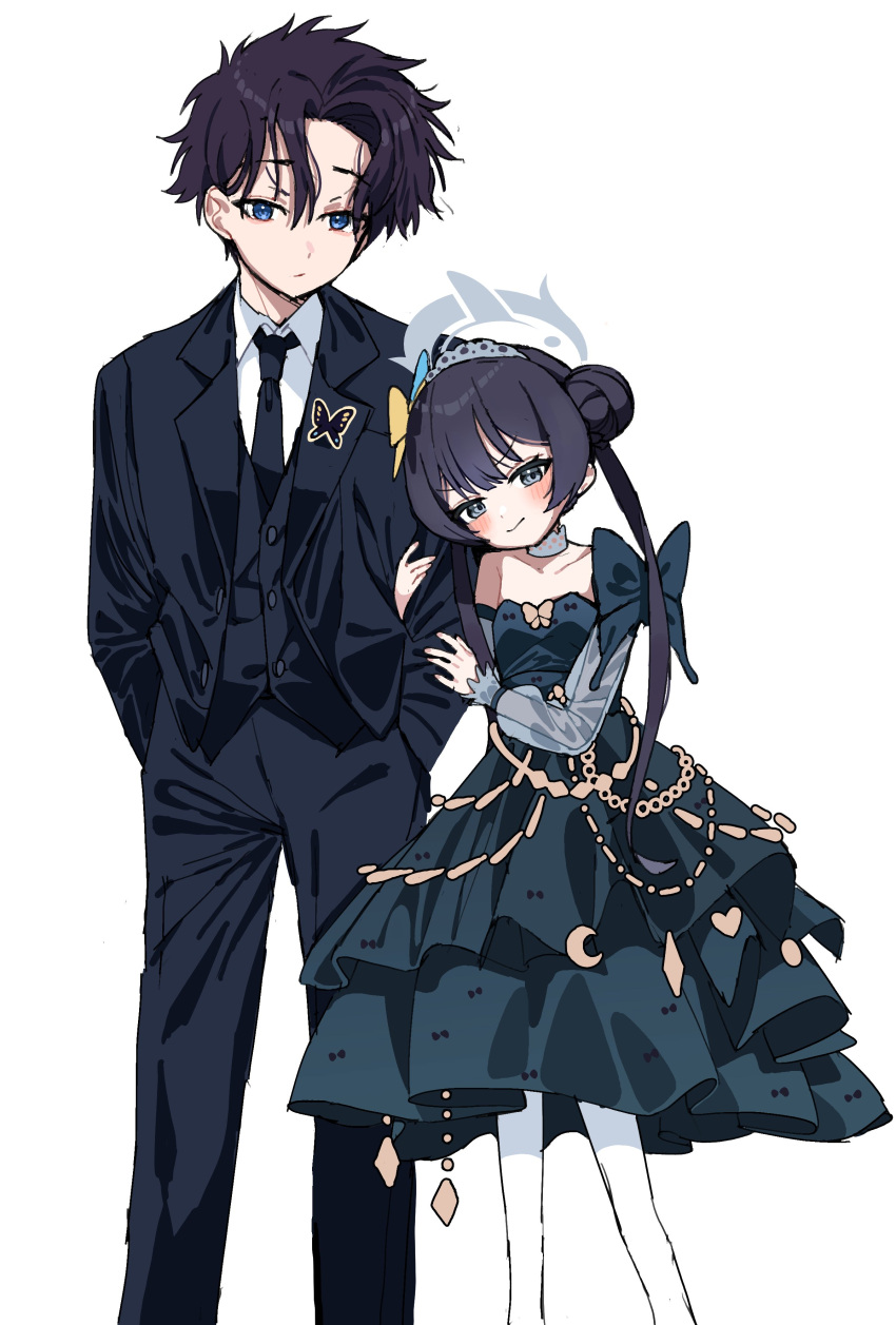 Safebooru - 1boy 1girl absurdres animal print asymmetrical bangs bare shoulders black dress ...