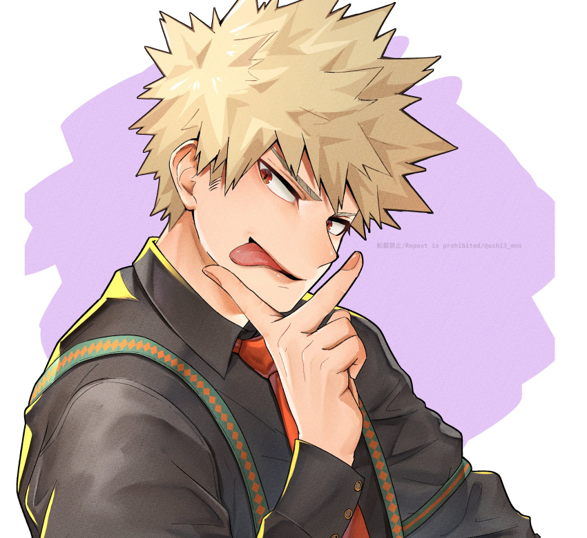 Safebooru - 1boy :p absurdres bakugou katsuki black shirt blonde hair ...