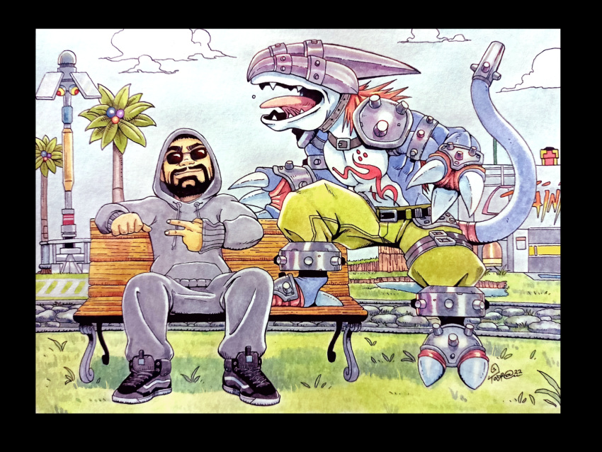 Safebooru - 1boy 2021 armlet beard belt bench black belt black collar ...