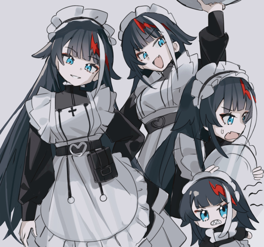 Safebooru - 1girl :d angry apron azur lane black dress black hair blue ...