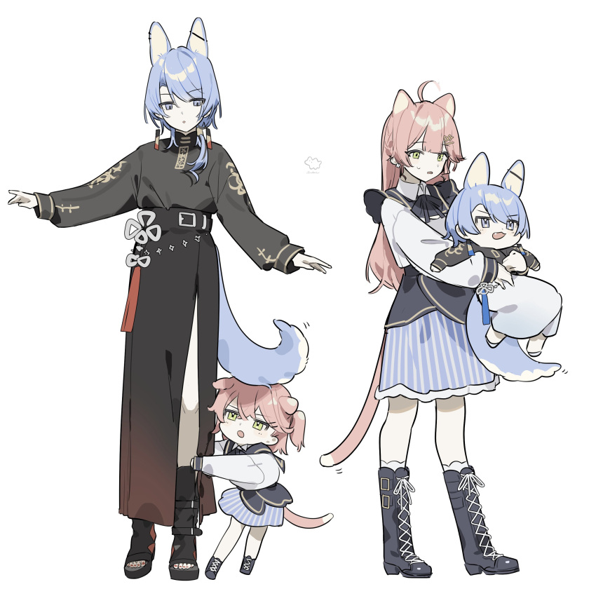 Safebooru - 2girls absurdres aged down ahoge animal ears blue eyes blue hair green eyes highres ...