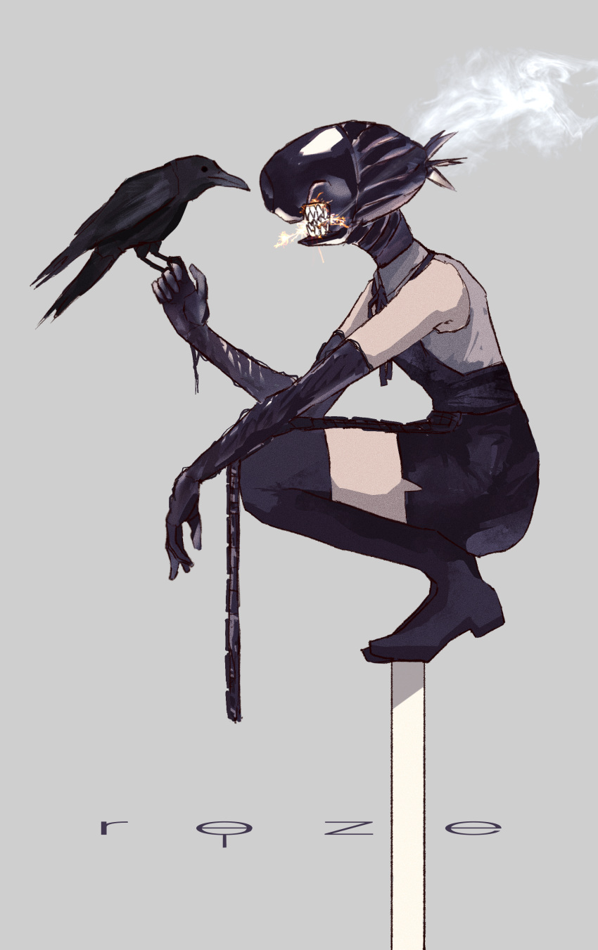 Safebooru - absurdres animal bird black choker black gloves bomb chainsaw man character name ...