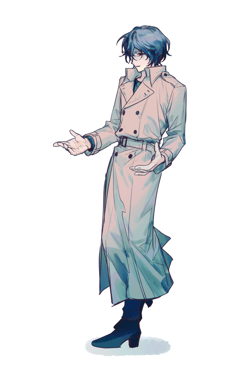 Safebooru - 1boy absurdres black eyes black footwear black pants black shirt blue hair brown ...